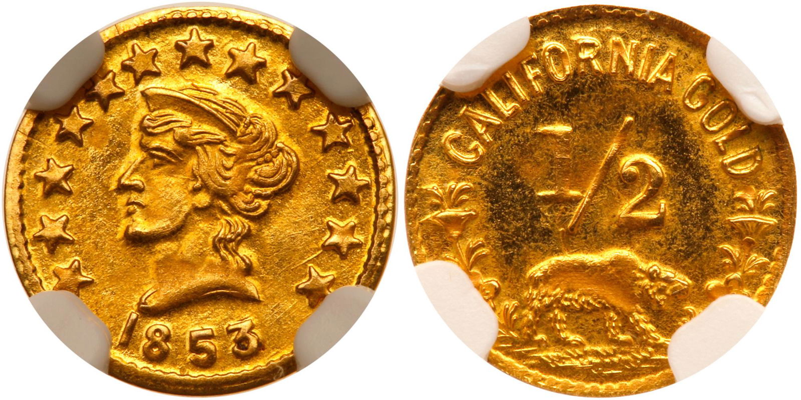 1853 Dated California Gold Token, Liberty Bear #2d,