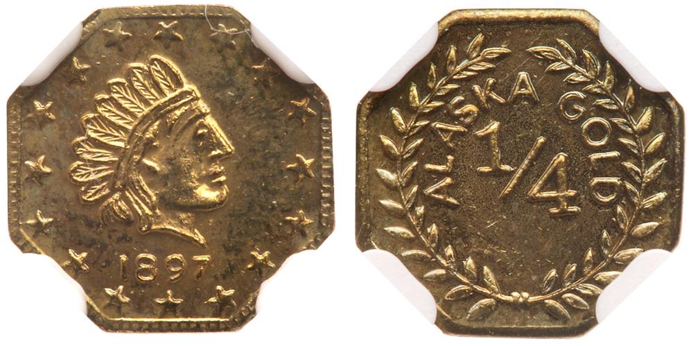 1897-Dated 1/4 Octagonal Head RGT Alaska Brass Token (#1106) on Sep 26 ...