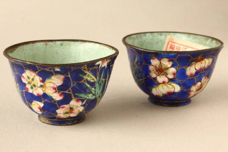 Pair Of Cantonese Enamel Wine Cups,
