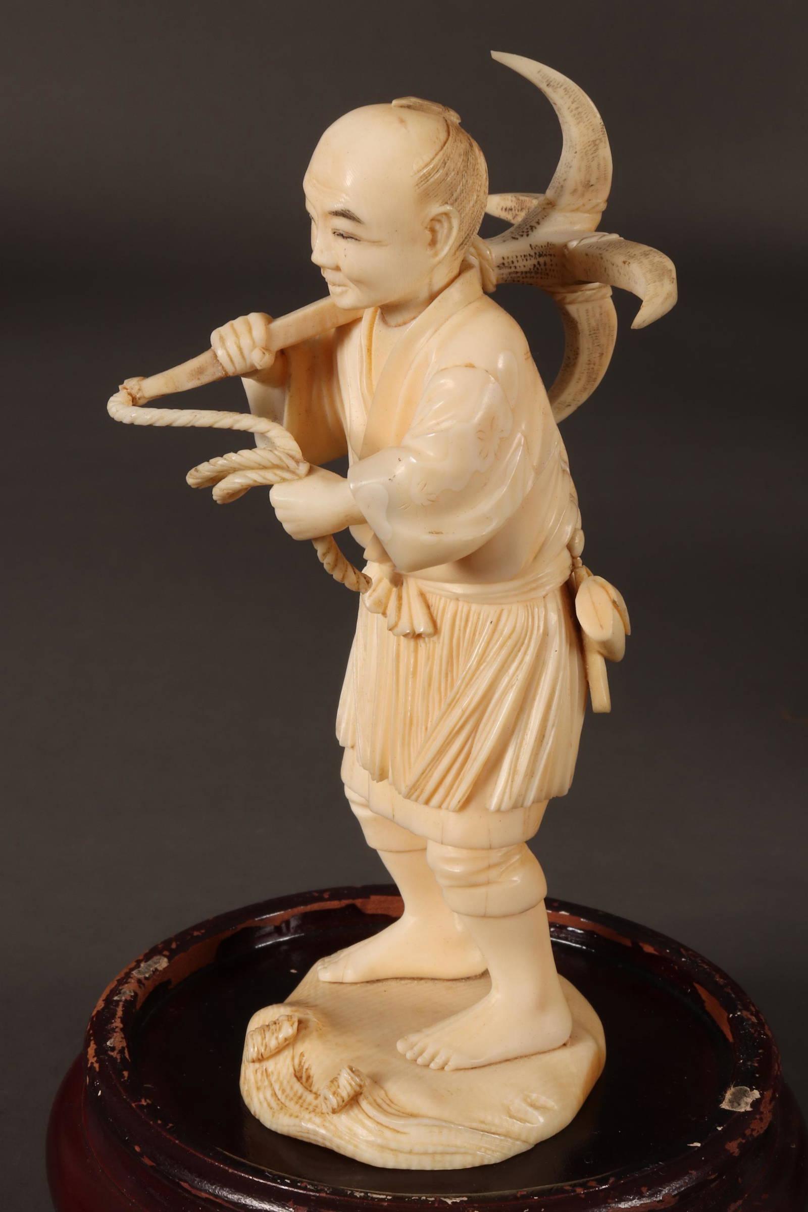 Japanese Carved Figure Of A Fisherman, Auction