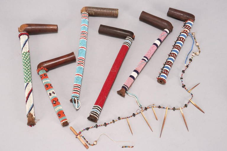 Six Xhosa Beaded Pipes, South Africa,