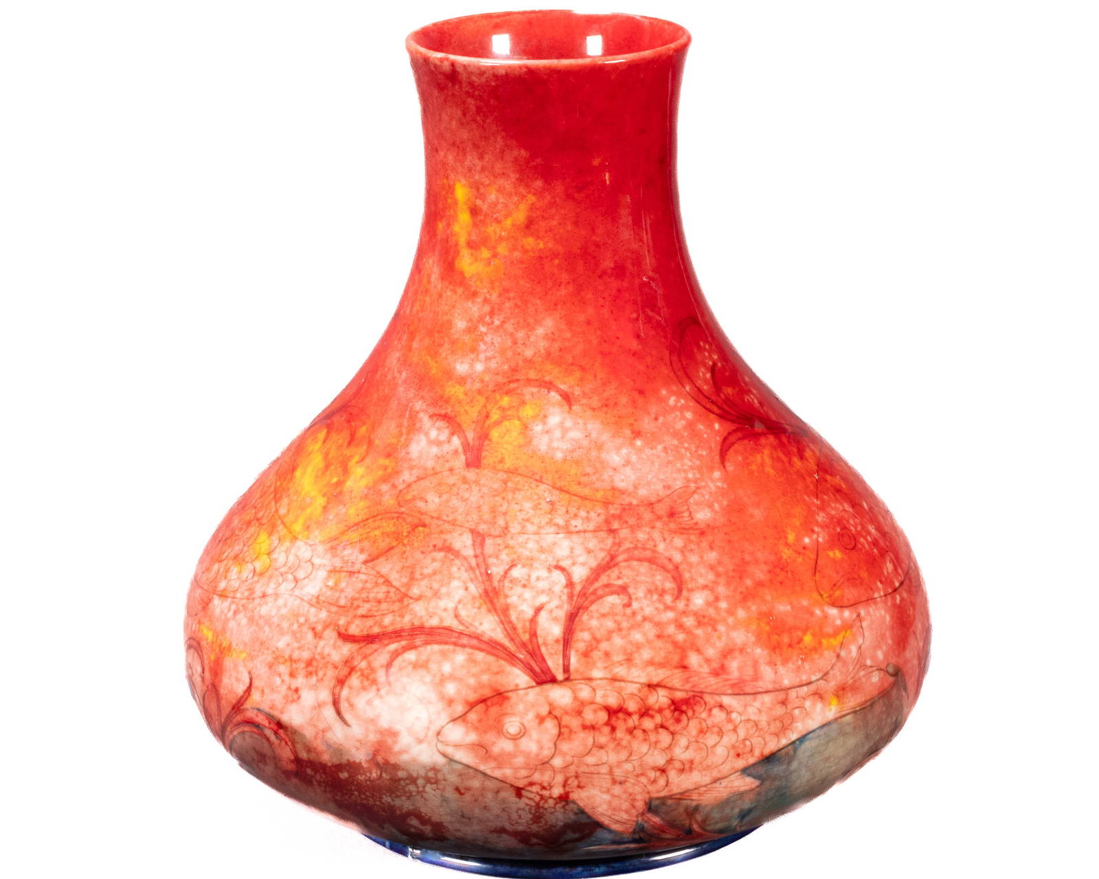 Large And Rare William Moorcroft Flambe 'fish' Auction