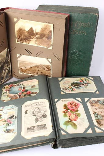 Three Leather Bound Postcard Albums,