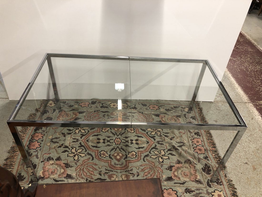Milo Baughman Style Chrome & Glass Parson Table
