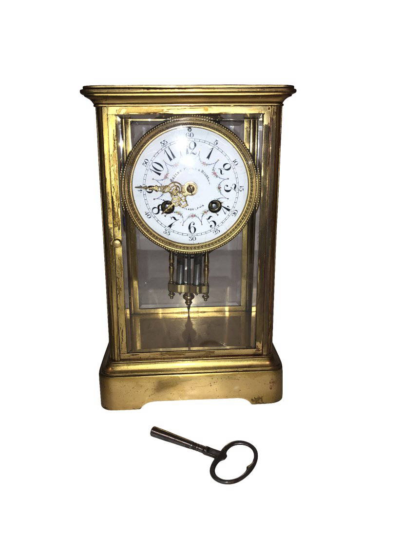 Brass Mantel Clock- French Made For Bailey Banks & Biddle Auction