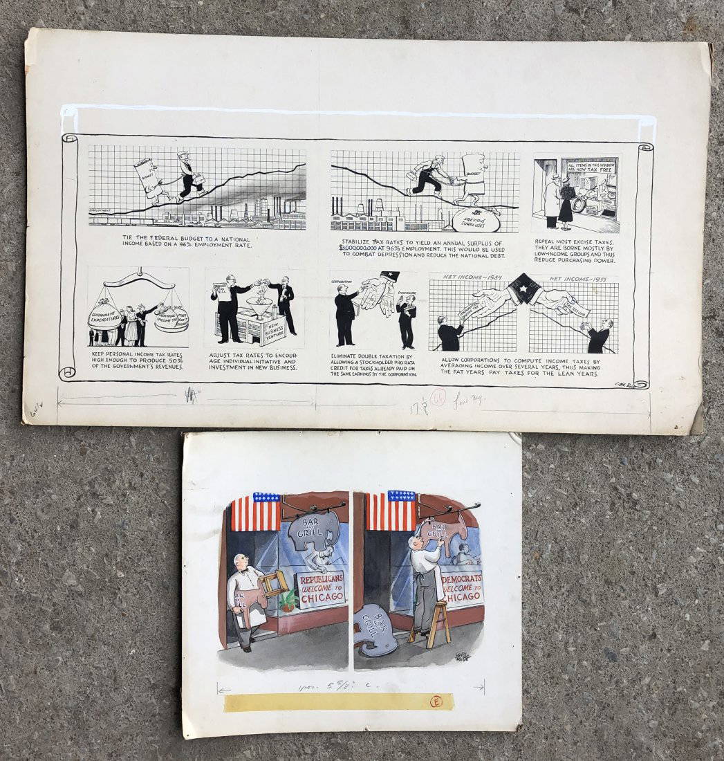 Carl Rose American Cartoonist Collection Of 2 Illustrations Auction