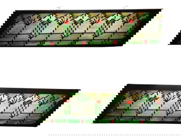 Pair Of Stained Glass Antique Transom Windows Auction