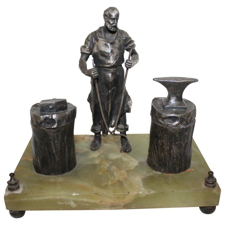 Antique Figural Inkwell of Blacksmith