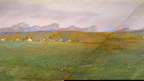 Joseph Scheuerle (1873-1948) - "blackfeet Indian Camp, Montana" Auction