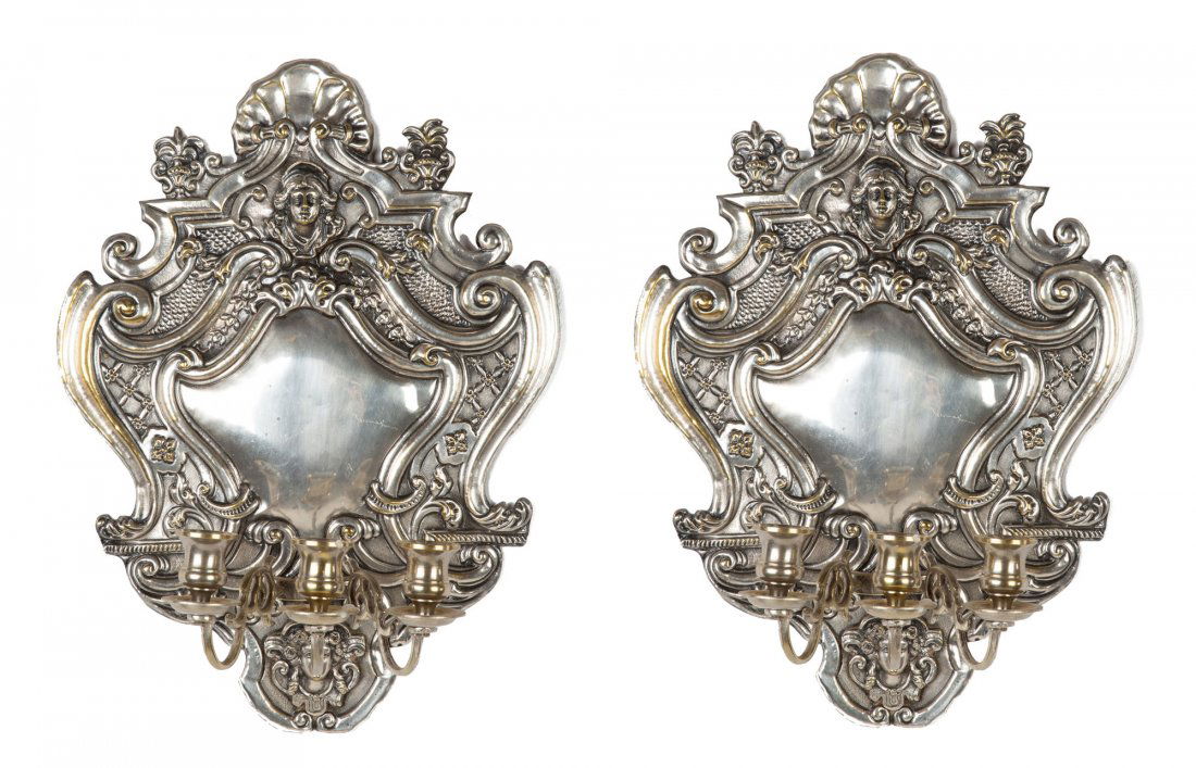 Pair Of Silver Plate Wall Sconces