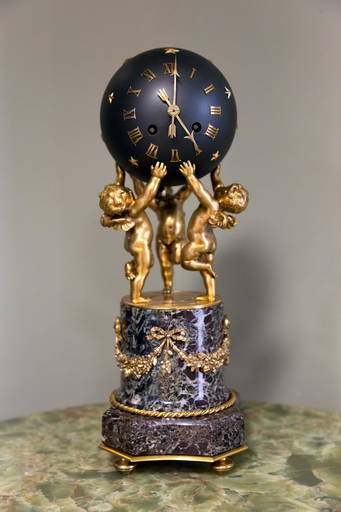 French Sphere Clock With Bronze Cherubs