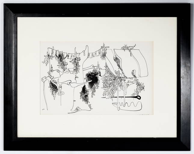 Attributed to Yves Tanguy (French, 1900-1955) Ink Drawing (#0038) on ...