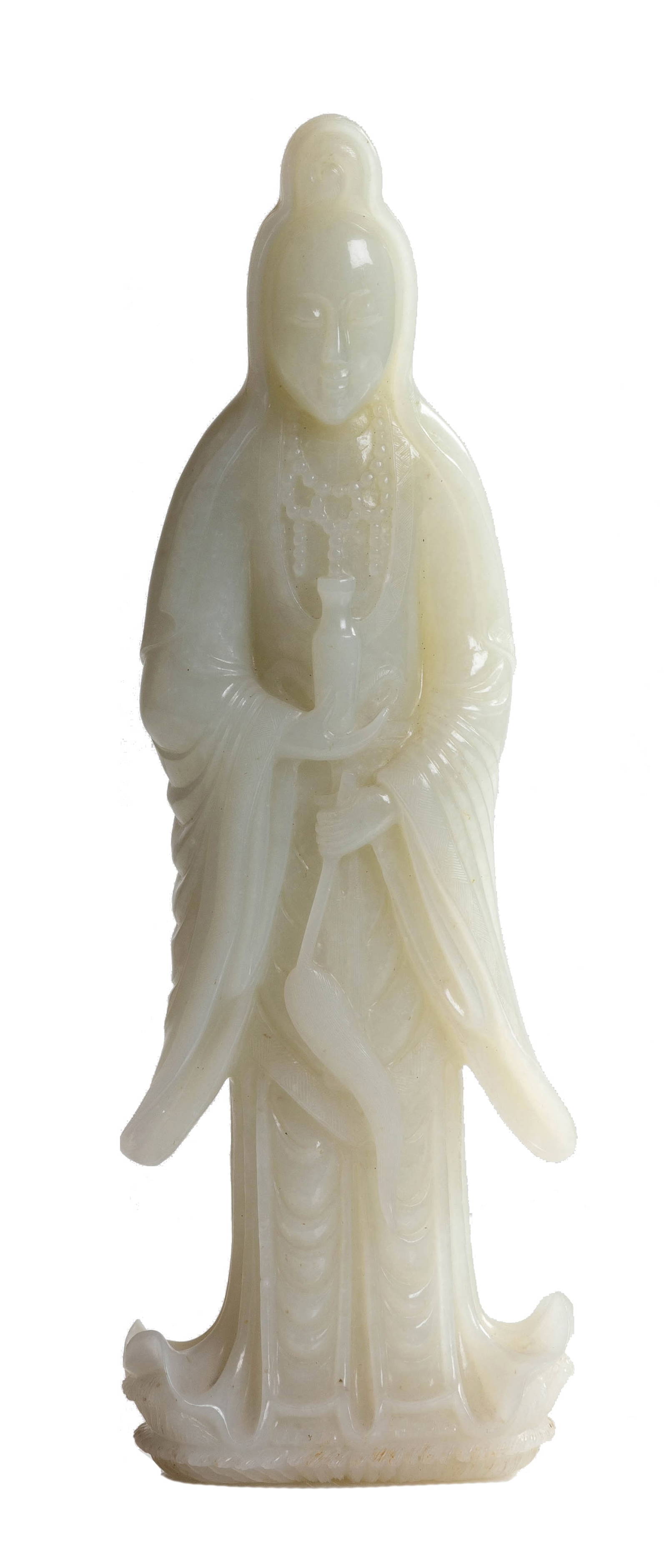 Early Chinese White Jade Standing Statuette Of Quanyin Auction