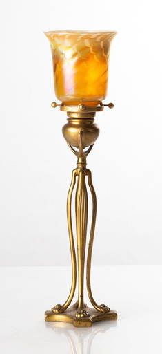 Tiffany Studios Cats Paw Candlestick With Decorated Favrile Shade