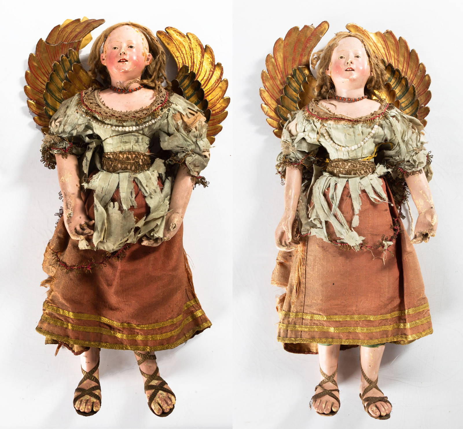Pair Of Early Creche Angels With Mary & Christ Child Auction