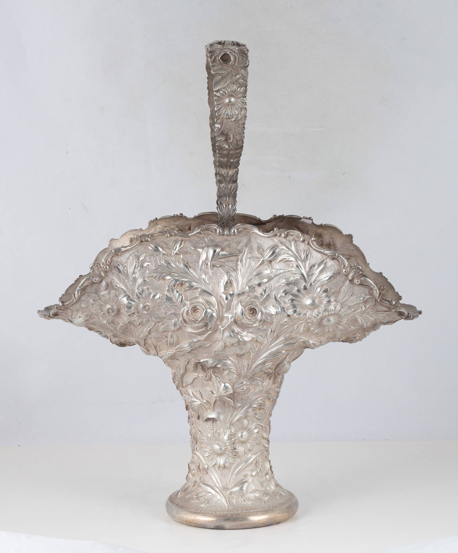Steiff Sterling Silver Floral Repousse Handled Basket Auction