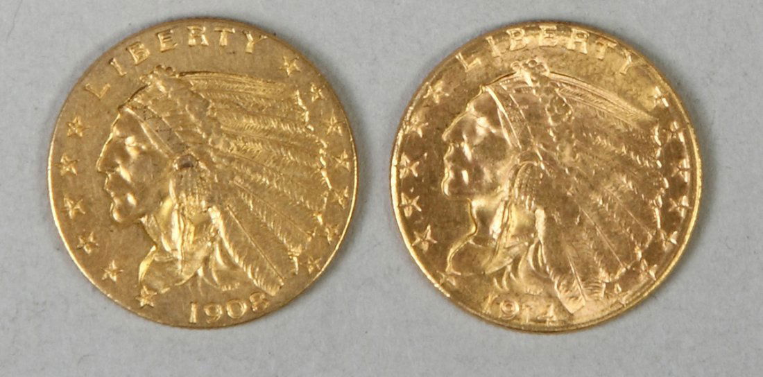 1908 & 1914 Indian Head 2 1/2 Dollar Gold Piece