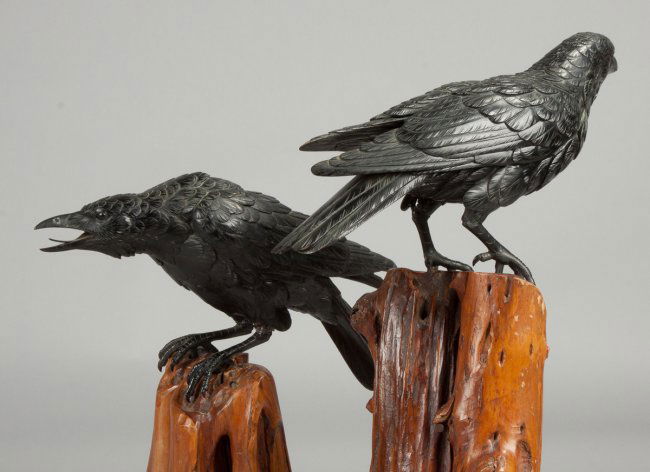 Pair of Japanese Bronze Crows : Lot 331