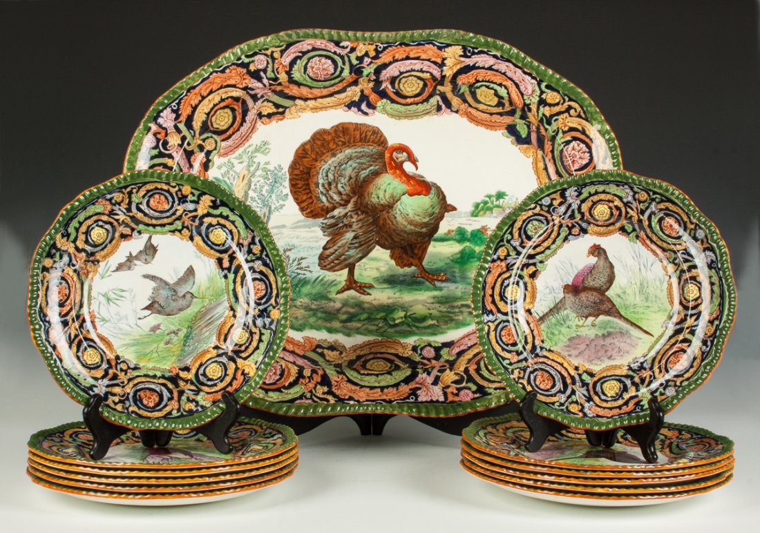 Copeland Spode Turkey Platter with 12 Dinner Plates