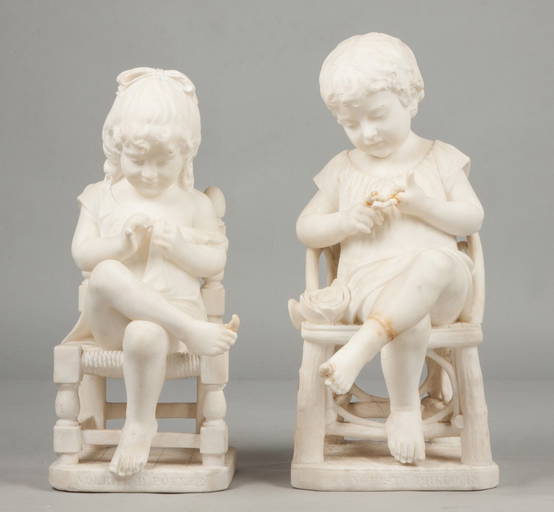 Carved Alabaster Seated Children - Mar 19, 2016 | Cottone Auctions in NY