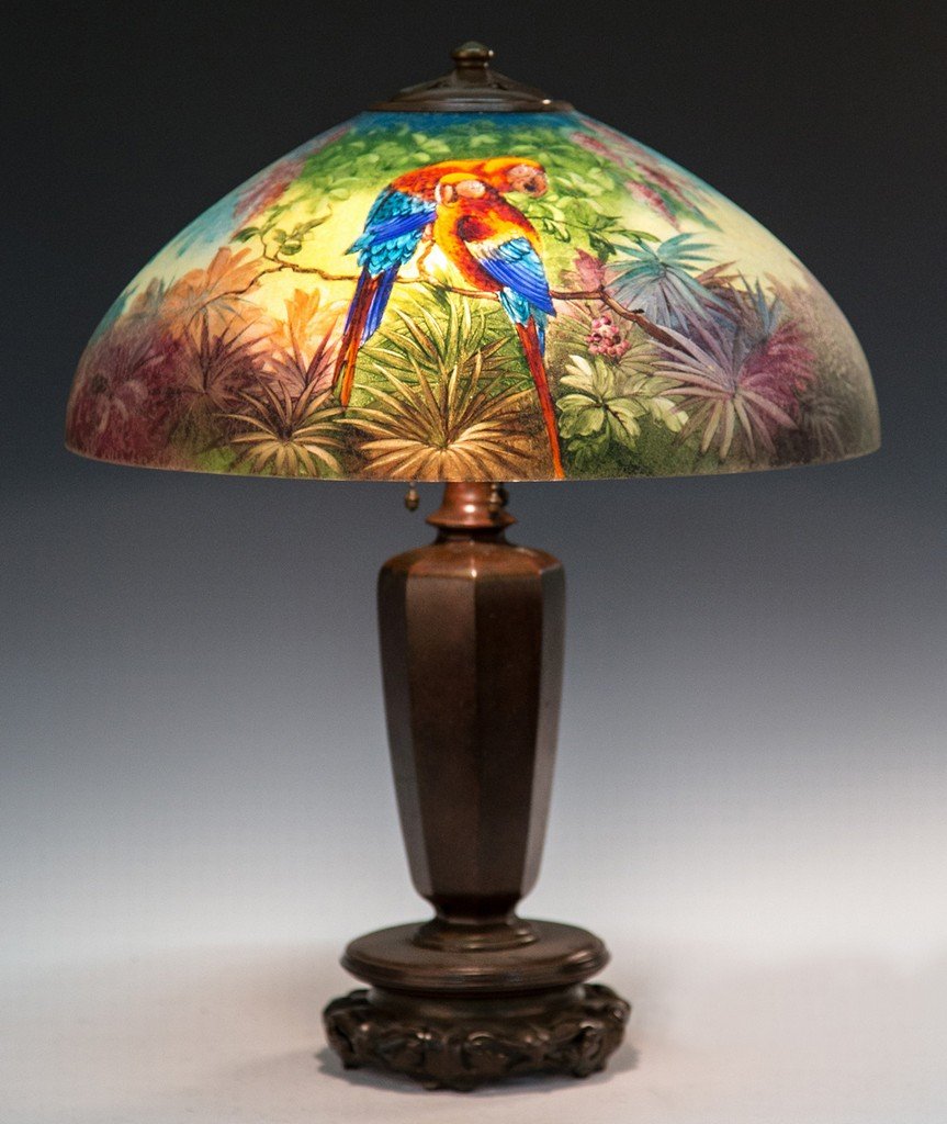 Handel Reverse Painted Parrot Lamp