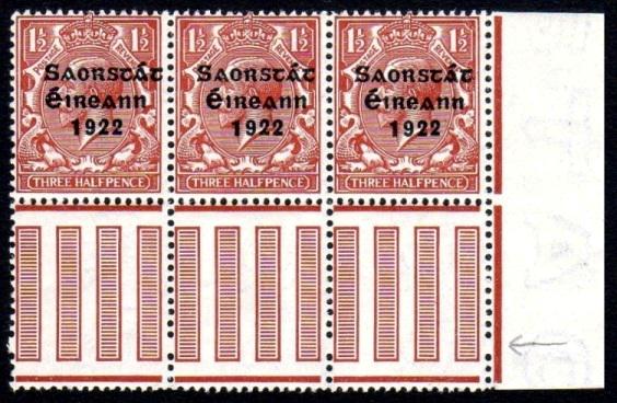 Thom 3 Line, 1½d Gutter Marginal Strip Of 3, Left