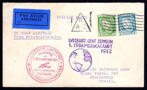 1932 Germany Airmail Lz 127 Graf Zeppelin Cover Danzig Zoppot Local Use