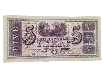 1839 $100 Republic Of Texas Bank Note Bill
