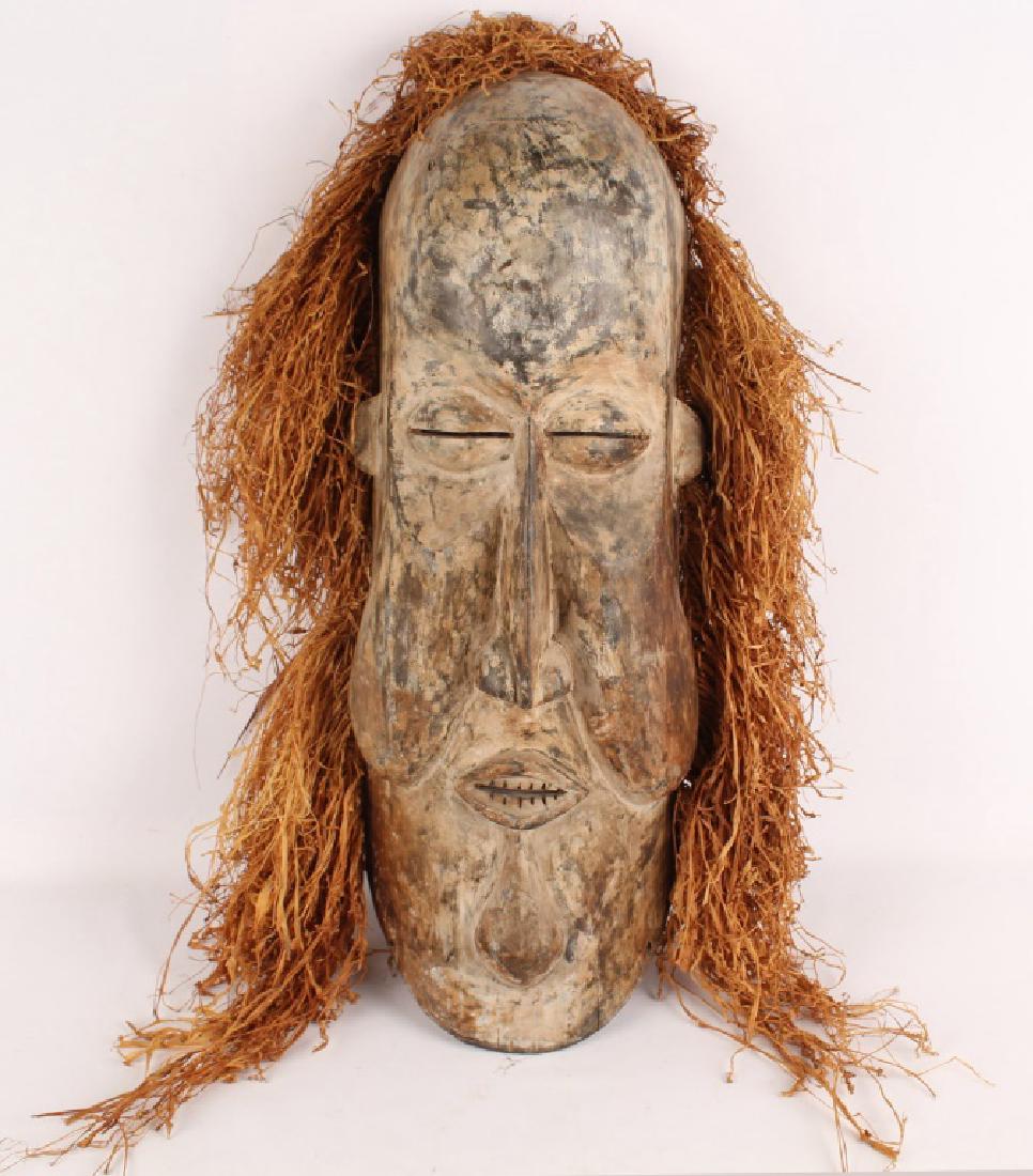 African Mask With Raffia From Nigeria