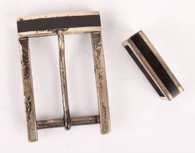 Signed Tt Sterling Silver Belt Buckle