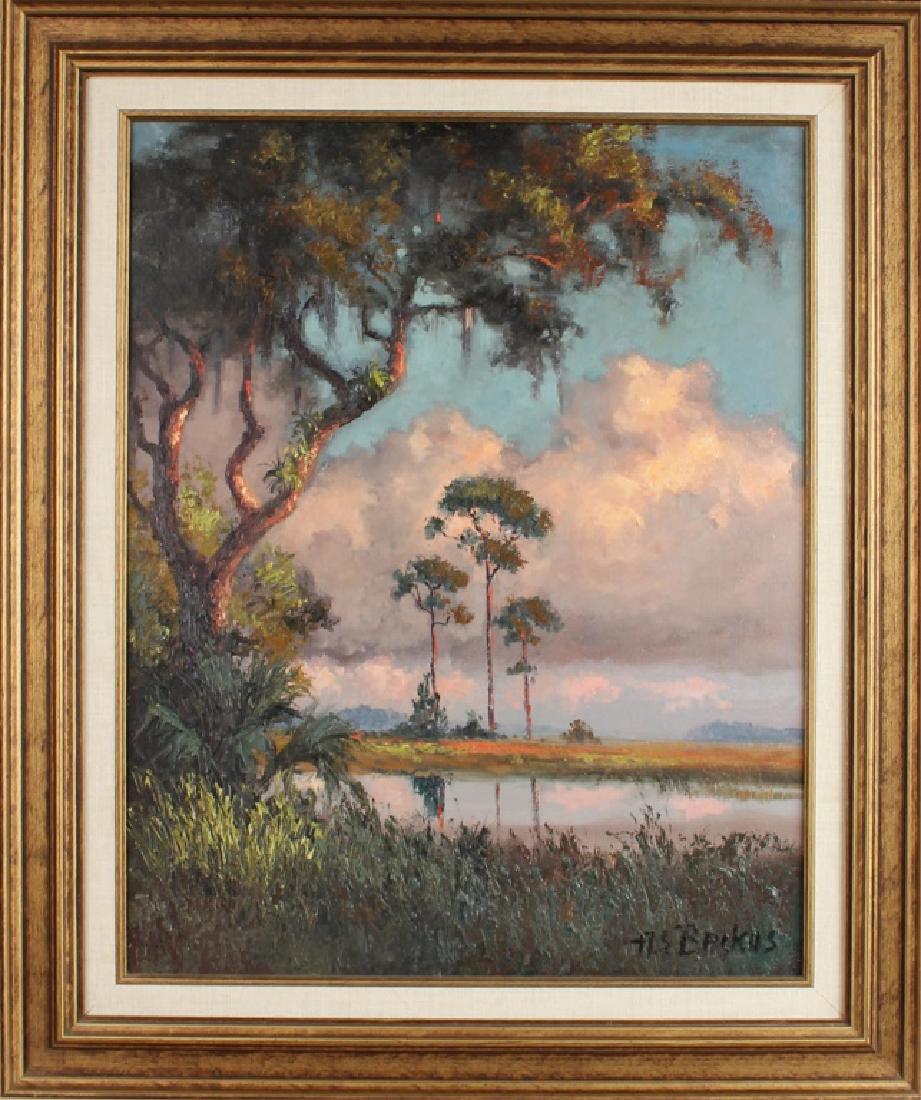 ALBERT BACKUS FLORIDA BACKWOODS MARSH LANDSCAPE 1950's