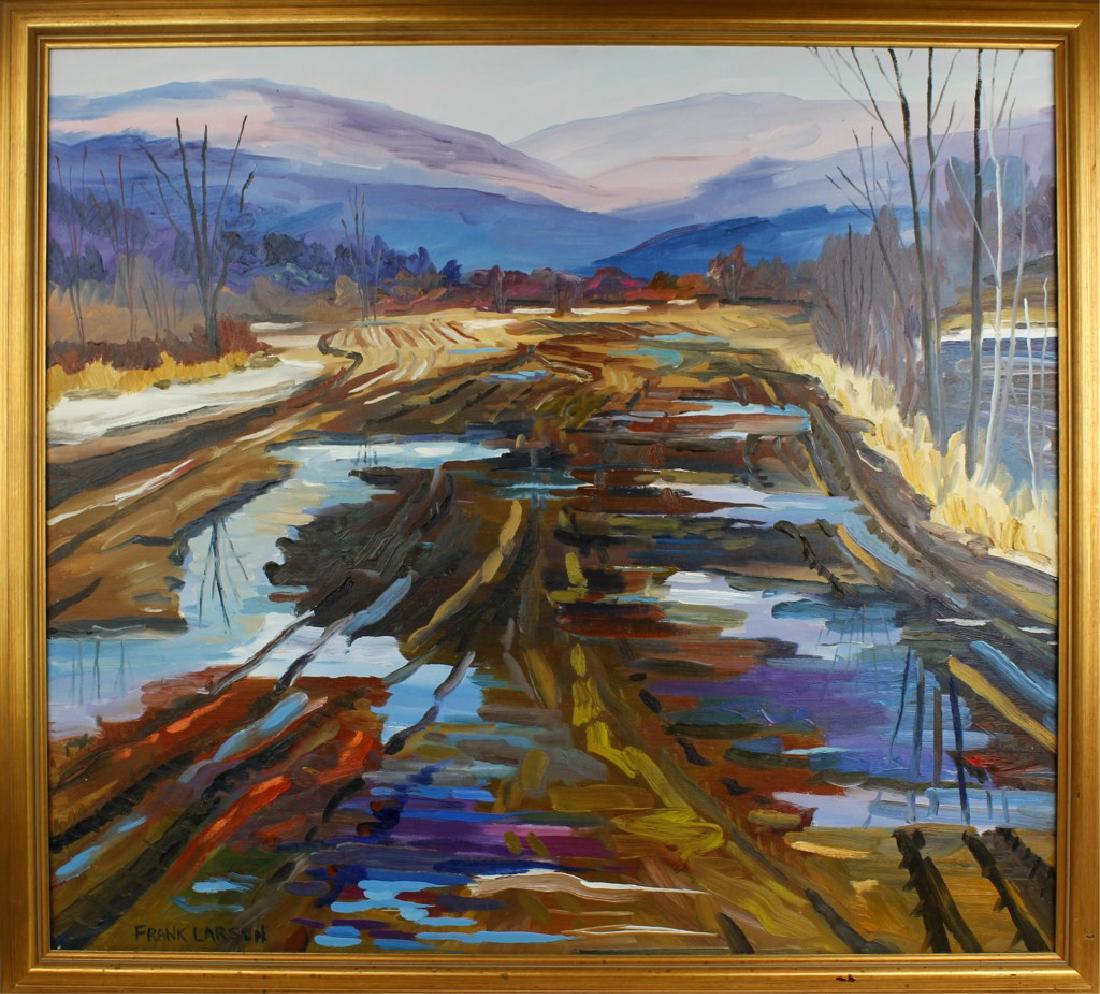 FRANK LARSON OIL ON CANVAS CORNFIELD AT SPRINGTHAW