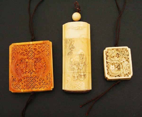 JAPANESE CARVED IVORY INRO & PENDANTS