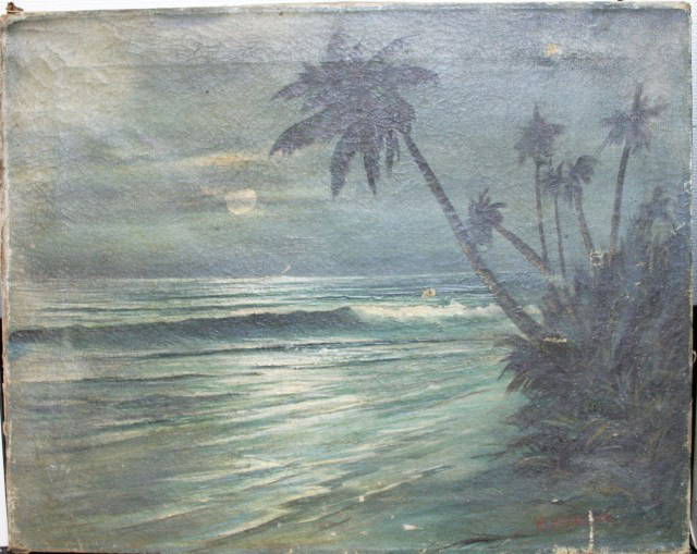 M Hasselbar Beach Scene Oil On Canvas