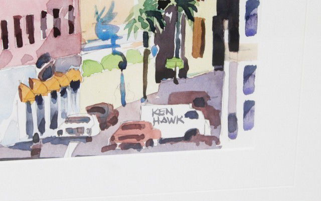 KEN HAWK - WATERCOLOR OF A VILLAGE SCENE : Lot 15080