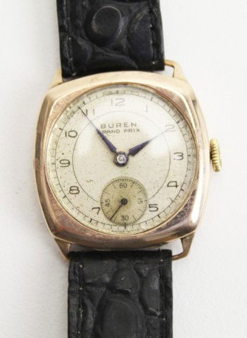 MENS 9K GOLD SWISS BUREN GRAND PRIX WATCH : Lot 18603
