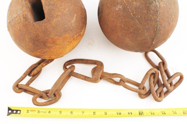 CIVIL WAR CAST IRON NAVAL CHAIN-SHOT CANNON BALLS : Lot 25729