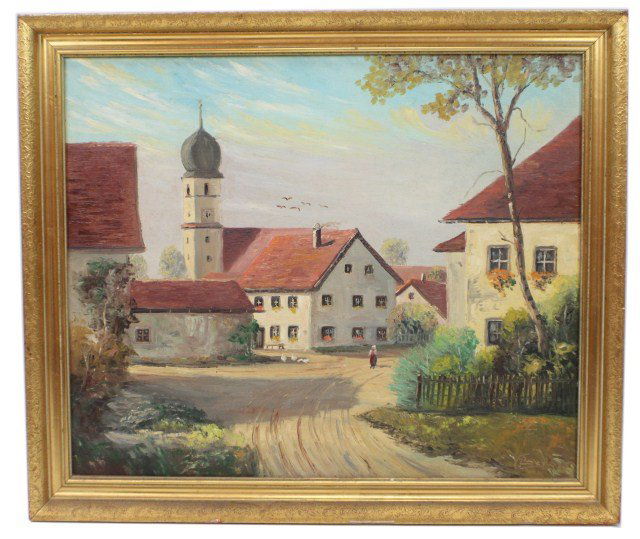 F BERGER OIL ON CANVAS AUSTRIAN CHURCH