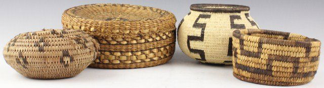 FOUR SMALL NATIVE AMERICAN WOVEN BASKETS