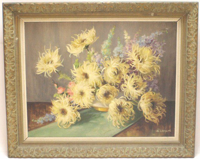 BEATRICE LEONARD OIL ON CANVAS FLORAL STILL LIFE