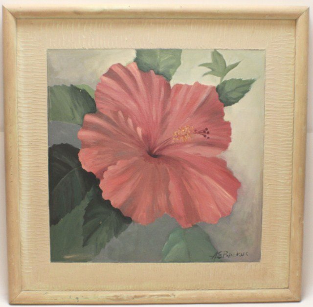 A. E. "BEAN" BACKUS HIBISCUS FLOWER OIL ON BOARD