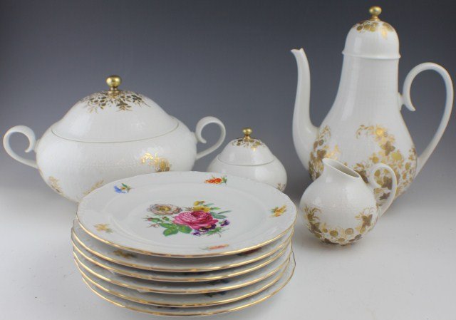 FOUR PIECE ROSENTHAL TEA SET AND SIX SALAD PLATES
