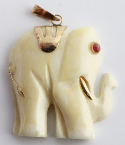 14K YELLOW GOLD & IVORY ELEPHANT PENDANT