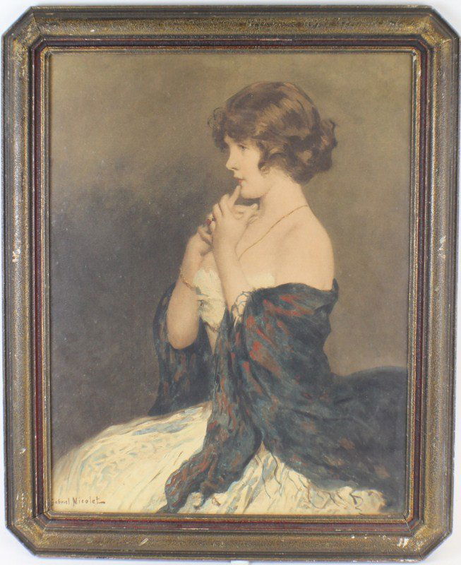 Gabriel Nicolet Portrait Of Lady Colored Engraving