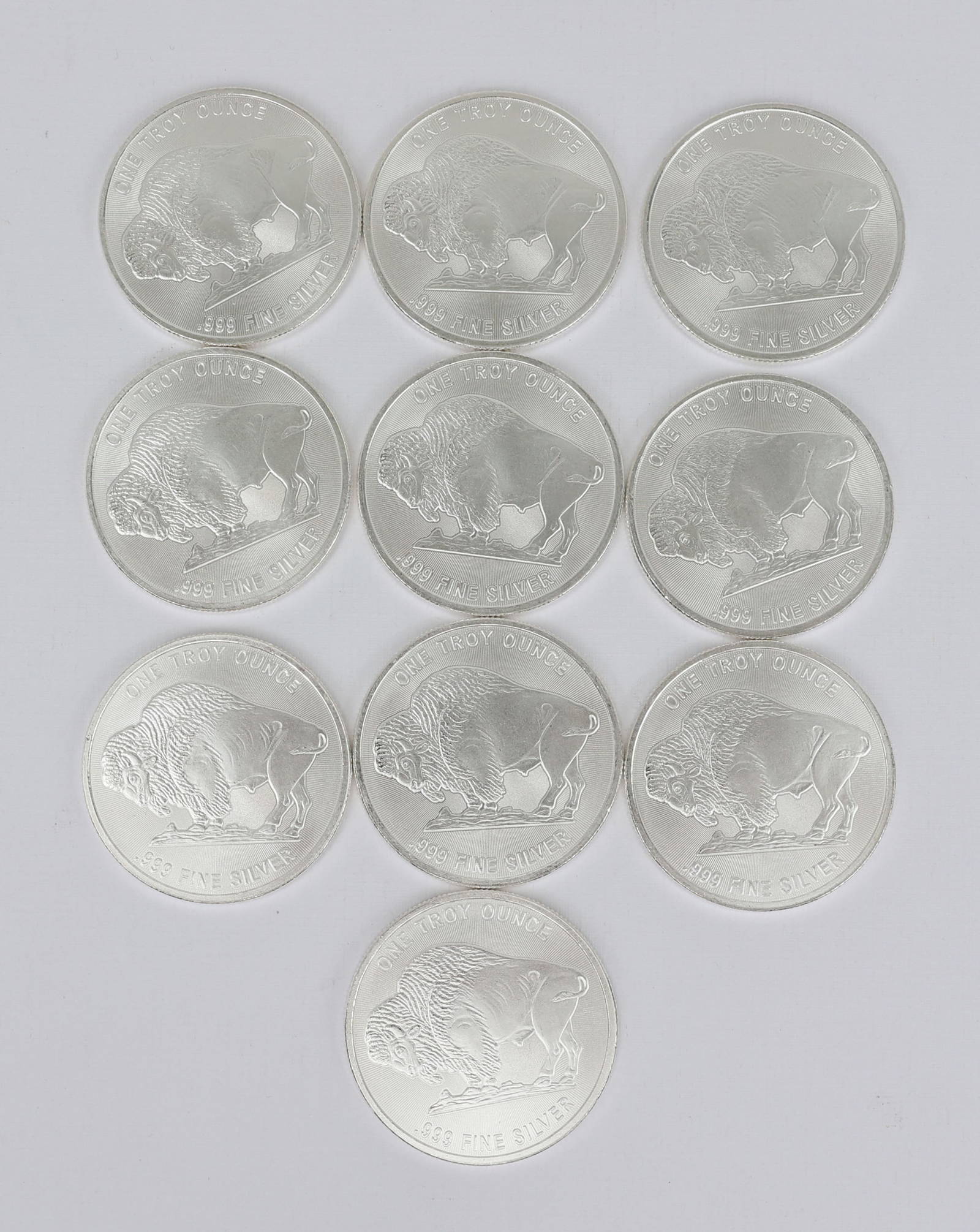 Ten .999 Fine Silver Buffalo Coins Auction