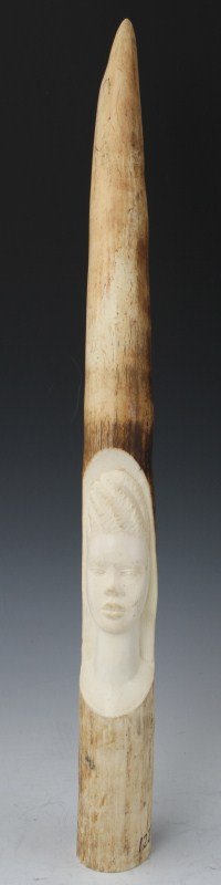 AFRICAN IVORY TRIBAL CARVING ELEPHANT TUSK