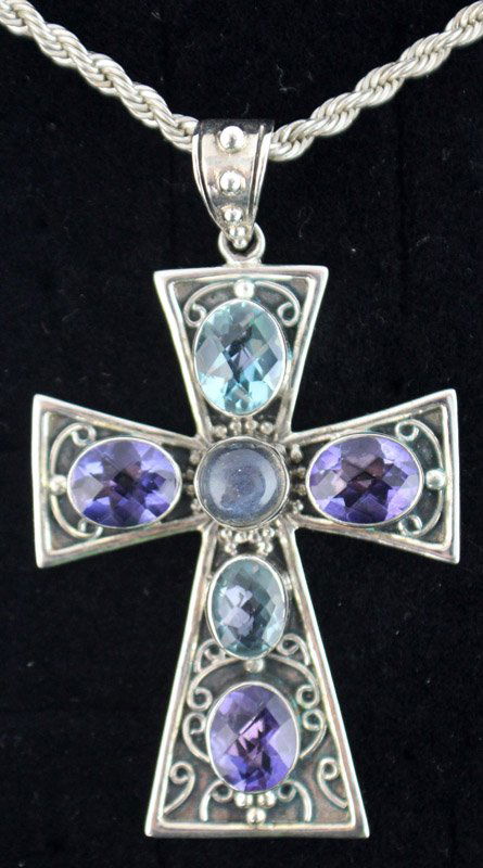 NICKY BUTLER JEWELED CROSS .925 PENDANT/NECKLACE