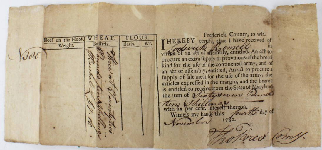 Continental Army Provisions Receipt