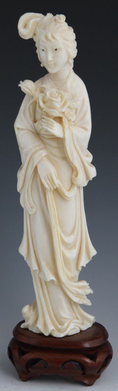 CHINESE IVORY LADY HOLDING FLOWERS