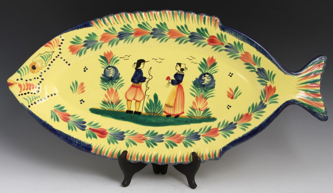 QUIMPER YELLOW FISH PLATTER 20TH CENTURY